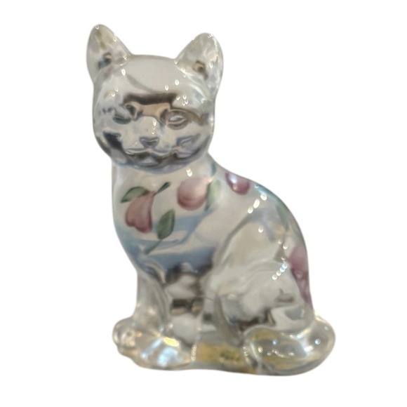 Fenton | Art | Vtg Iridescent Fenton Logo Label Glass Cat Flowers Hand ...